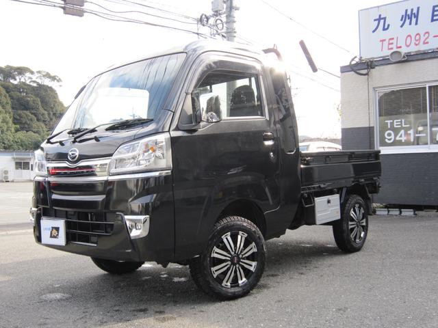 ダイハツ ハイゼットトラック ジャンボSAIIIt 2年保証付きジャンボ4WDリフトアップブロックタイヤ14インチアルミナビテレビDVDLEDライトフォグ衝突軽減ブレーキ車線逸脱警報キーレス ...