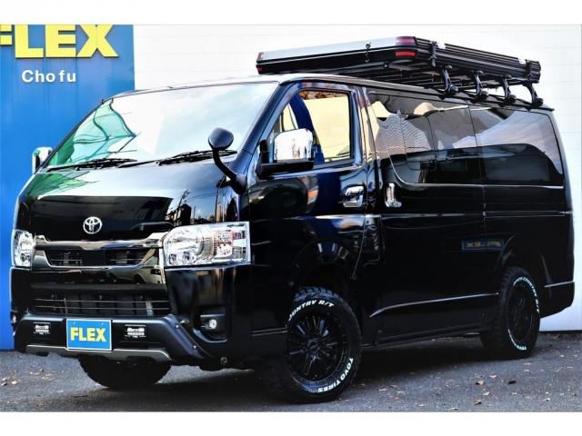 トヨタ ハイエースバン スーパーGL ダークプライムII FLEXルーフトップテント小窓有FLEXタイプIIベットKITFLEXMF0116インチアルミTOYOオープンカントリータイヤTRD ...