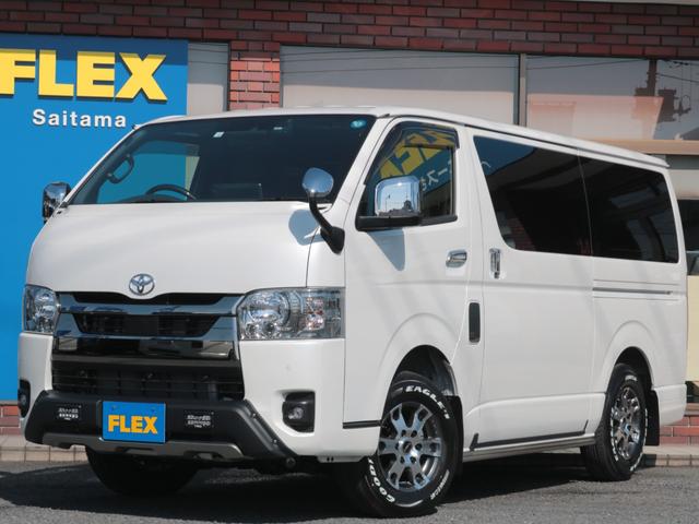 トヨタ ハイエースバン スーパーGL ダークプライムII 中古車TRD前後スポイラーTRD16インチAWナスカータイヤサイドスカートマッドフラップフロントフードエクステンションアルパイン11 ...